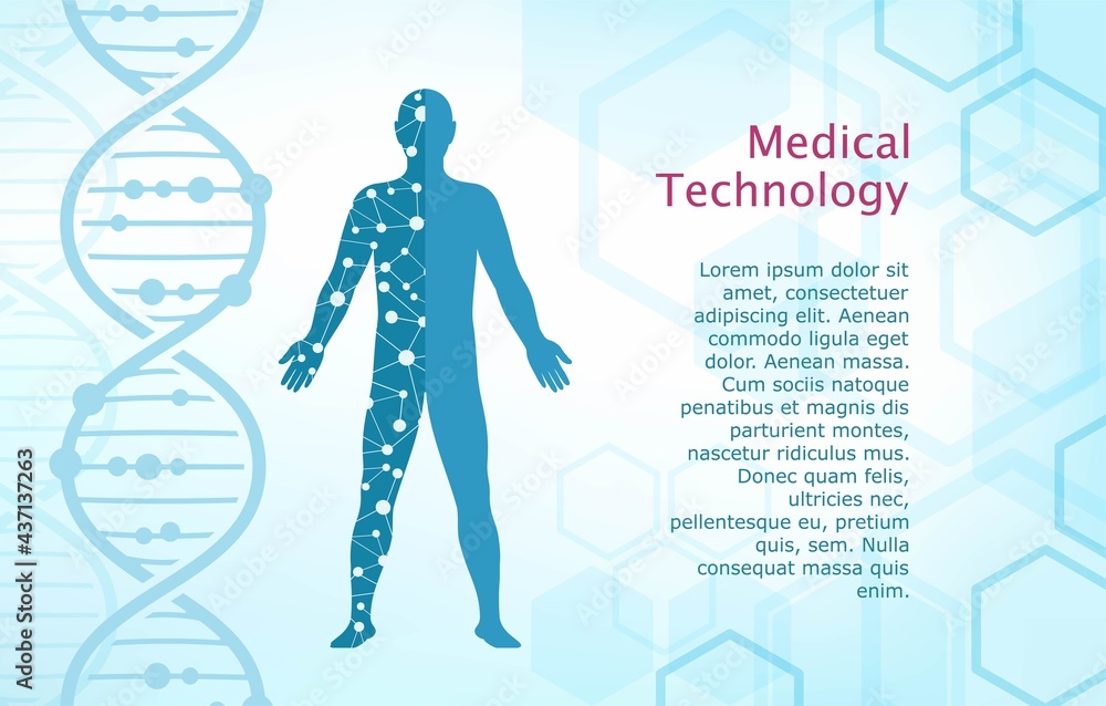 Medical technology. Abstract background with digital drawing of man ...