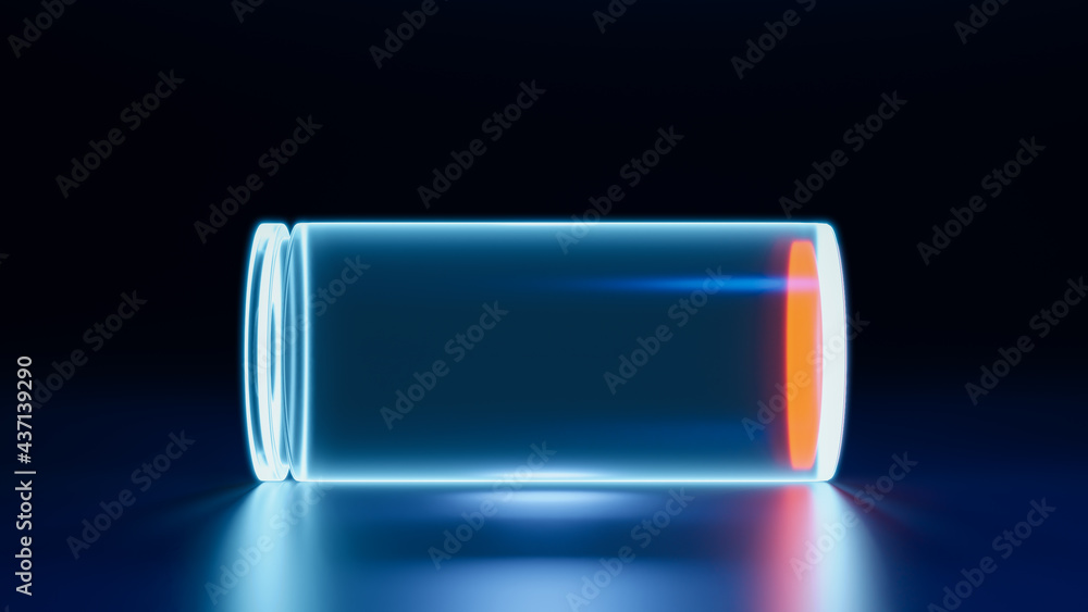 Low charged 3D battery illustration, nearly empty smartphone device ...