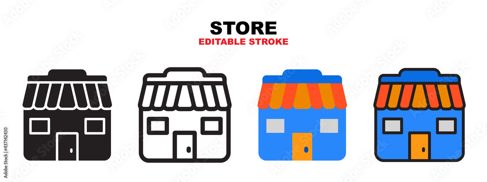 Store icon set with different styles. Colored vector icons designed in ...