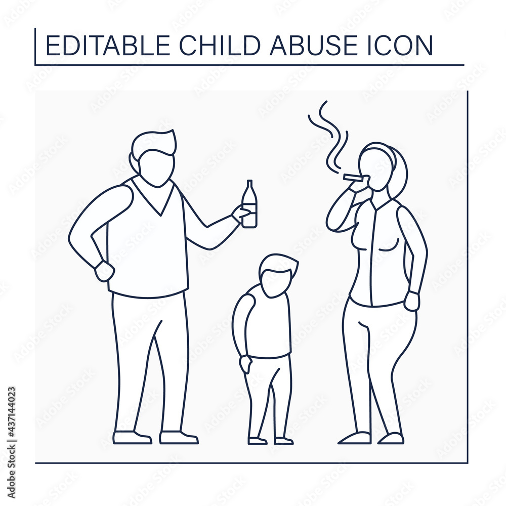 Parental substance use line icon. Alcohol and drug abuse against kid ...