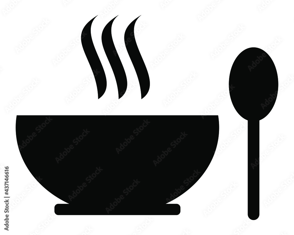bowl symbol logo icon with three smoke lines on it and a black spoon ...