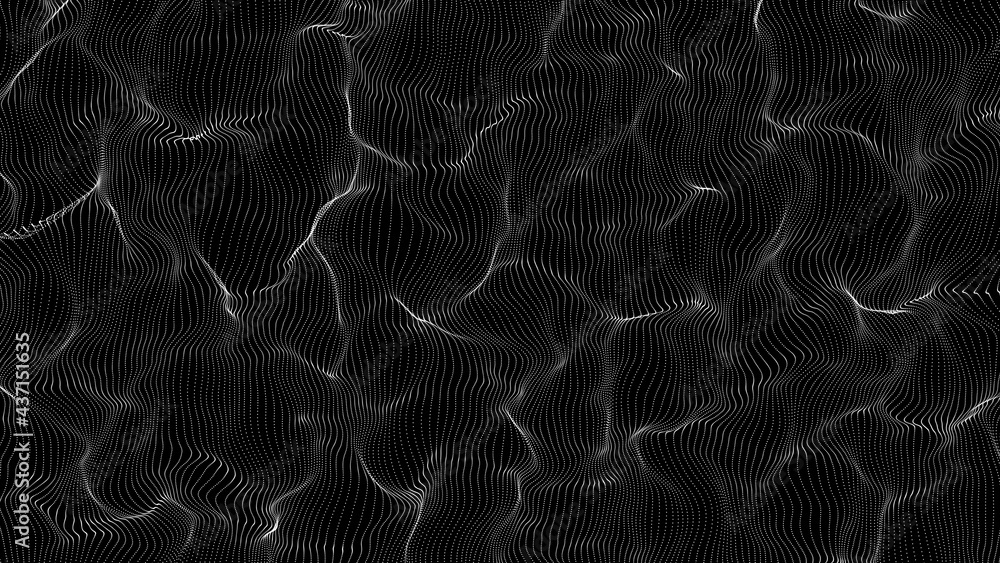 abstract particles line floating form on black background, illustration ...