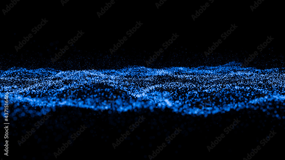 abstract particles floating form on black background, illustration ...