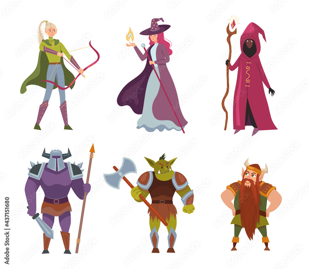 Fantasy cartoon characters illustrations set. Fairytale humans and ...