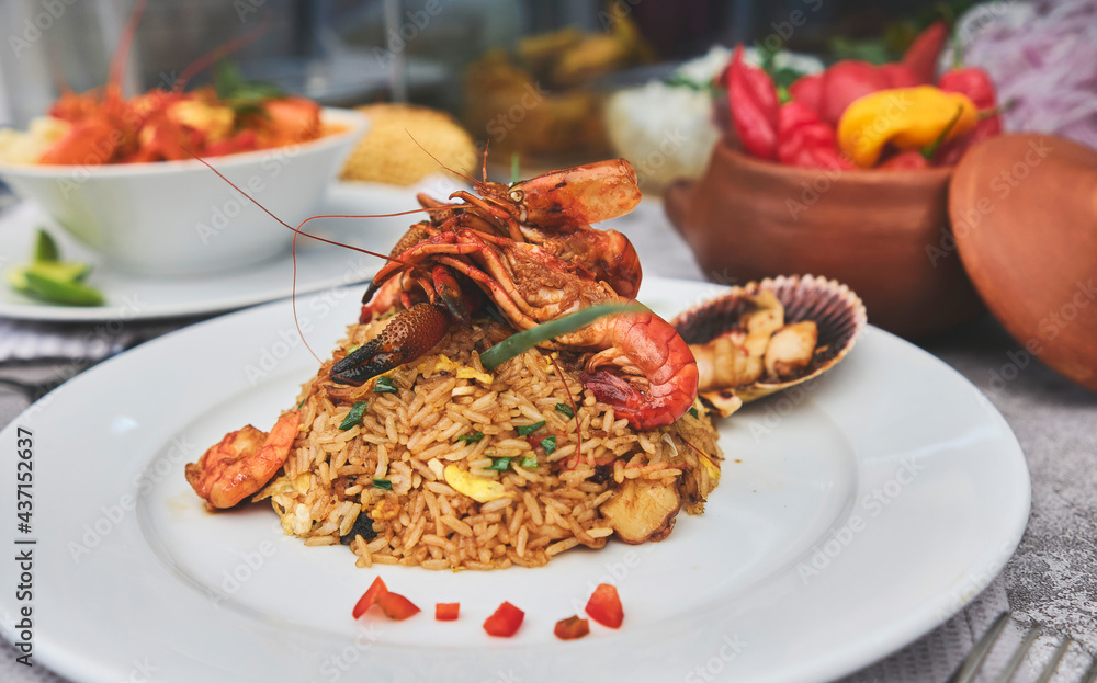 Peruvian food: called "Arroz chaufa" with seafood and "Chupe de ...