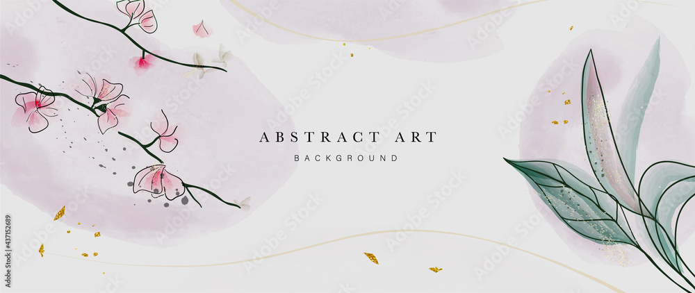 Abstract art botanical pink background vector. Luxury wallpaper with ...