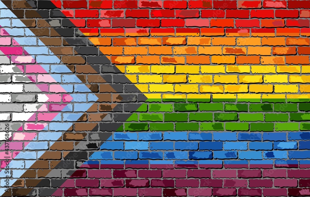 Rebooted pride flag on a brick wall - Illustration, Progress Pride Flag ...