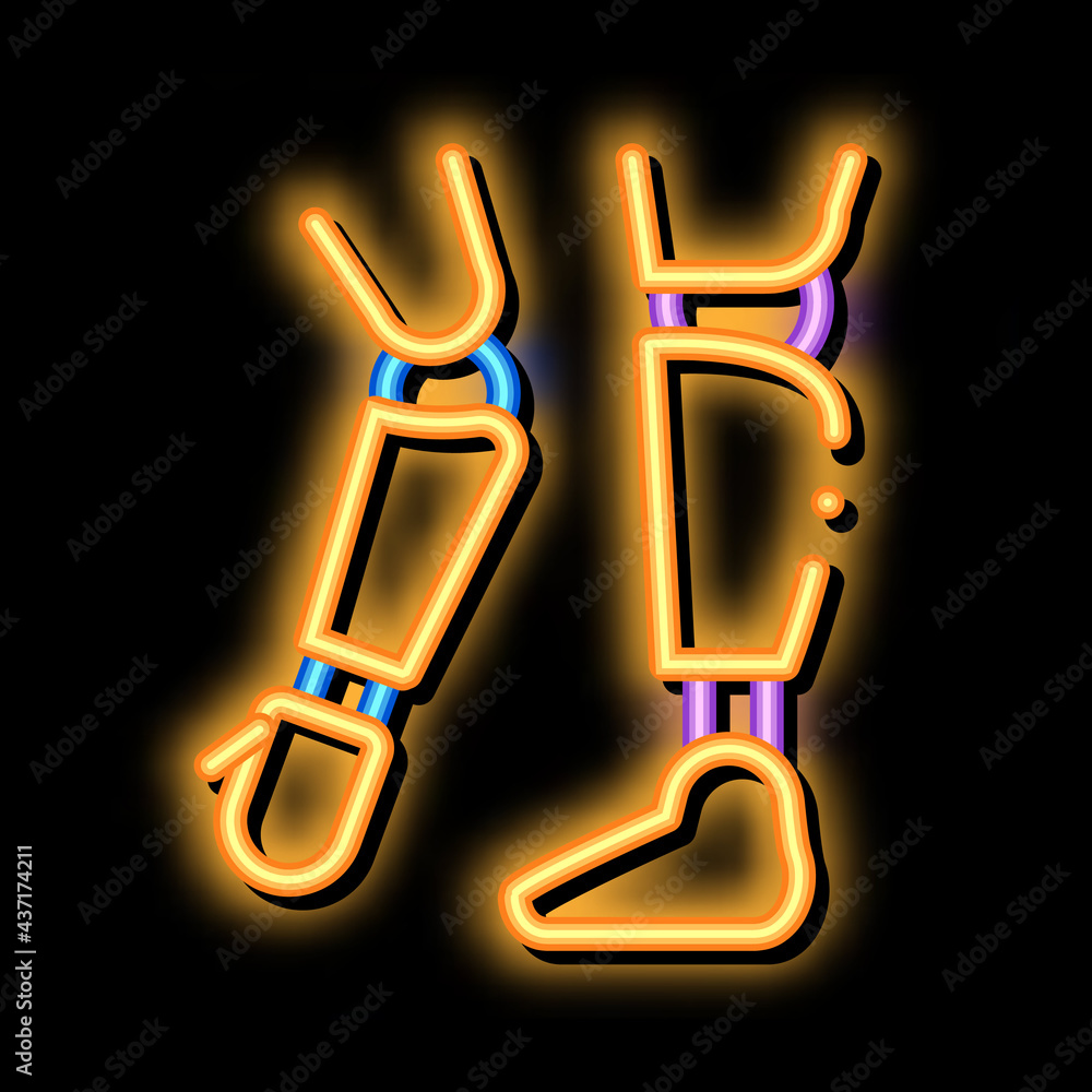 Prosthetics Of Arms And Leg Orthopedic neon light sign vector. Glowing ...