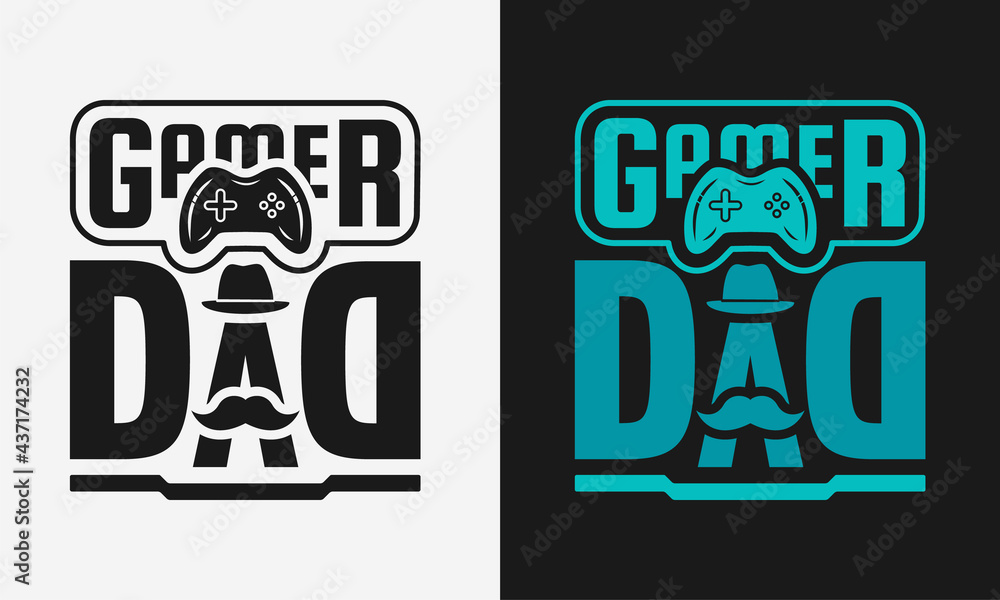 gamer dad lettering, fathers day isolated hand drawn typography design ...