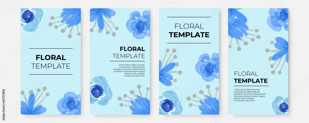 Blue floral and flowers background for post stories social media ...