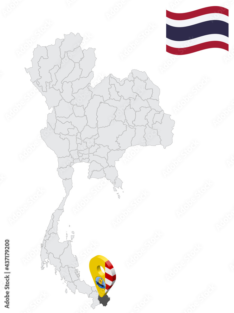 Location of Narathiwat Province on map Thailand. 3d Narathiwat flag map ...