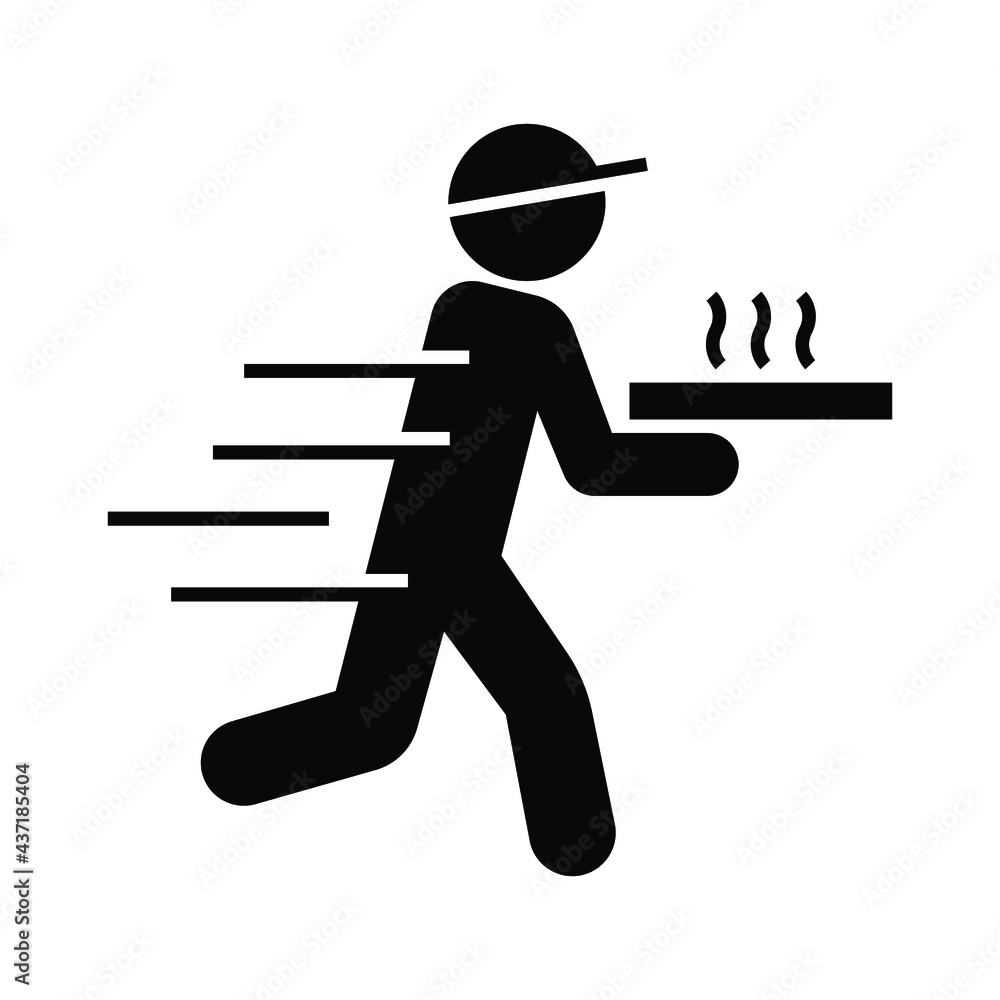 Running delivery man holding pizza box icon, Food order and delivery ...