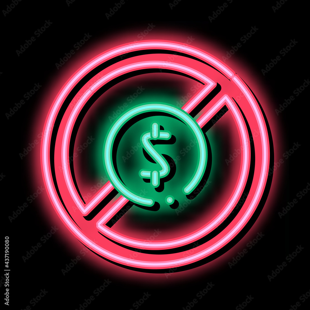 Dollar Banknote Ban neon light sign vector. Glowing bright icon Dollar ...