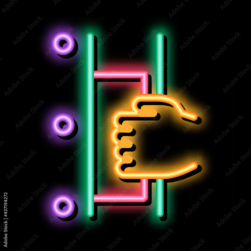 Hand Opens Refrigeration Door neon light sign vector. Glowing bright ...