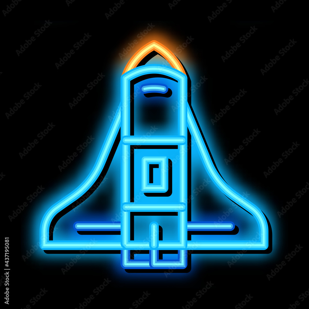 Space Shuttle Spaceship neon light sign vector. Glowing bright icon ...