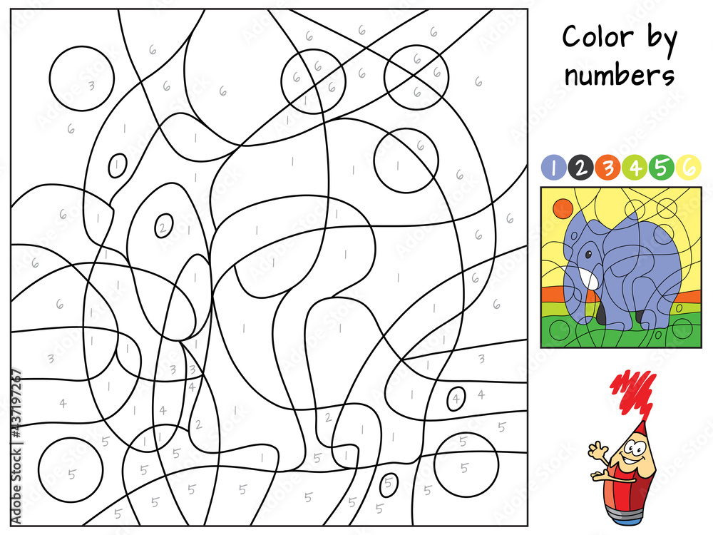 Elephant. Color by numbers. Coloring book Stock Vector | Adobe Stock