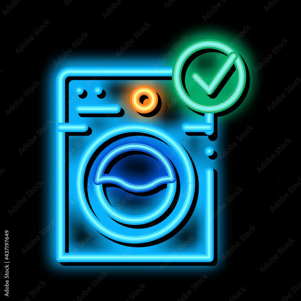 Laundry Washing Machine neon light sign vector. Glowing bright icon ...