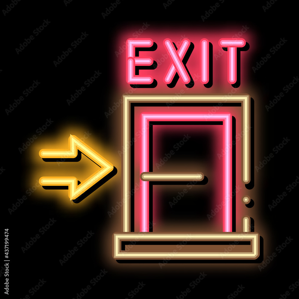 Fire-escape Exit Door neon light sign vector. Glowing bright icon Fire ...