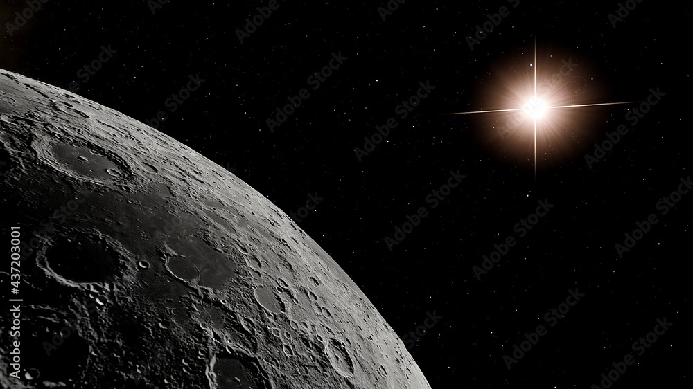 realistic moon in space, realistic moon surface, moon craters 3d render ...