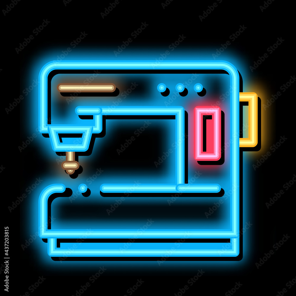 Sewing Machine neon light sign vector. Glowing bright icon Sewing ...
