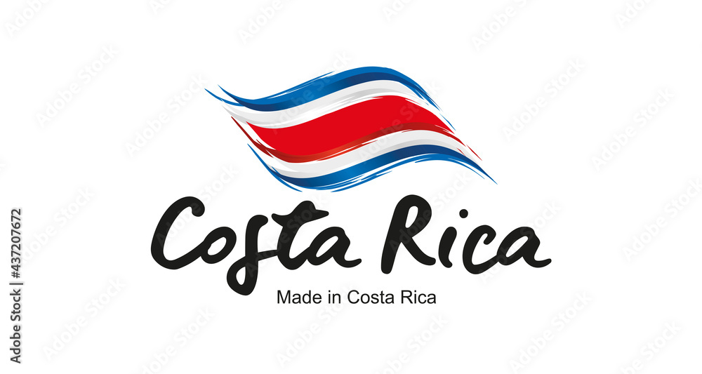 Made in Costa Rica handwritten flag ribbon typography lettering logo ...