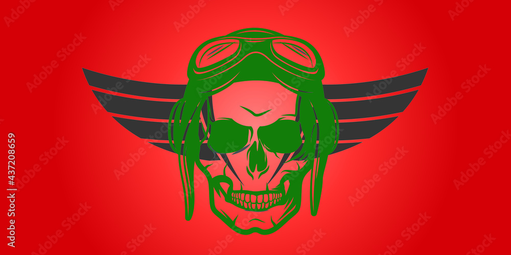 Aviator skull with googles and skull cap with pilot wings in the back ...