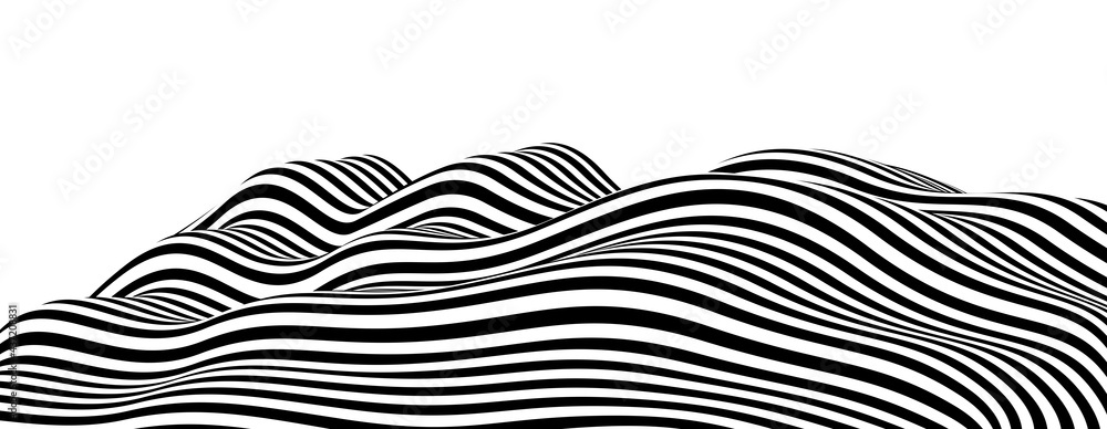 Abstract vector 3D lines background, black and white curves linear ...