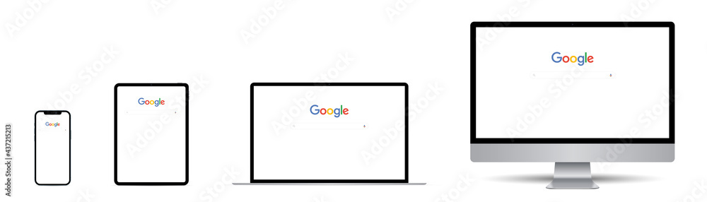 Browser window with Google search bar on computer, laptop and tablet ...