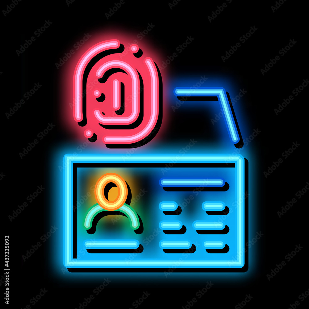 Fingerprint Scan neon light sign vector. Glowing bright icon ...