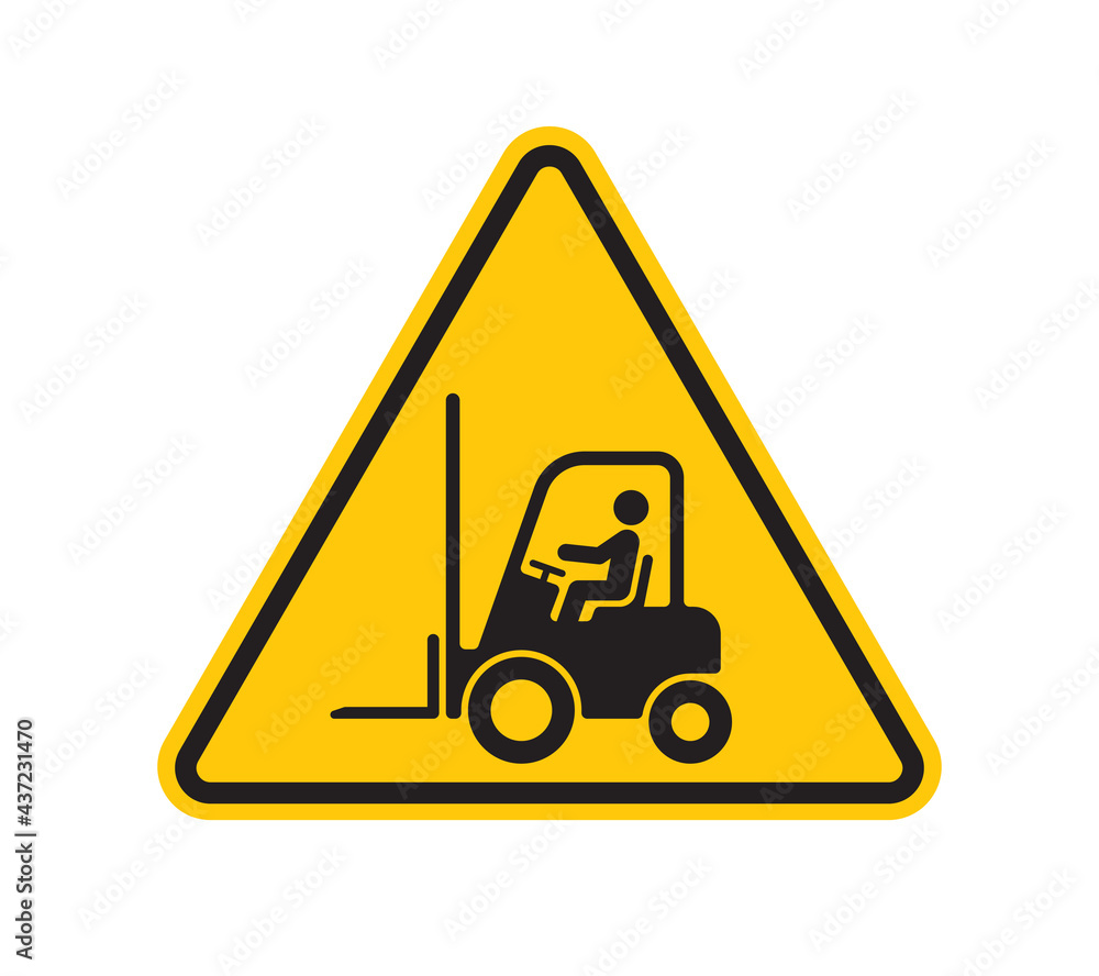 Vector yellow triangle sign - forklift sign. Isolated on white ...