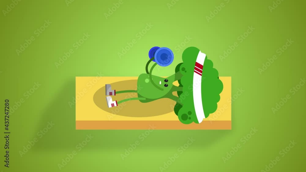 Cute broccoli character doing bench press workout with a barbell. funny ...