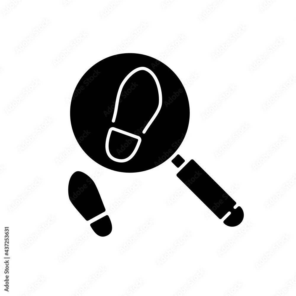 Looking for footsteps black glyph icon. Criminal investigation ...