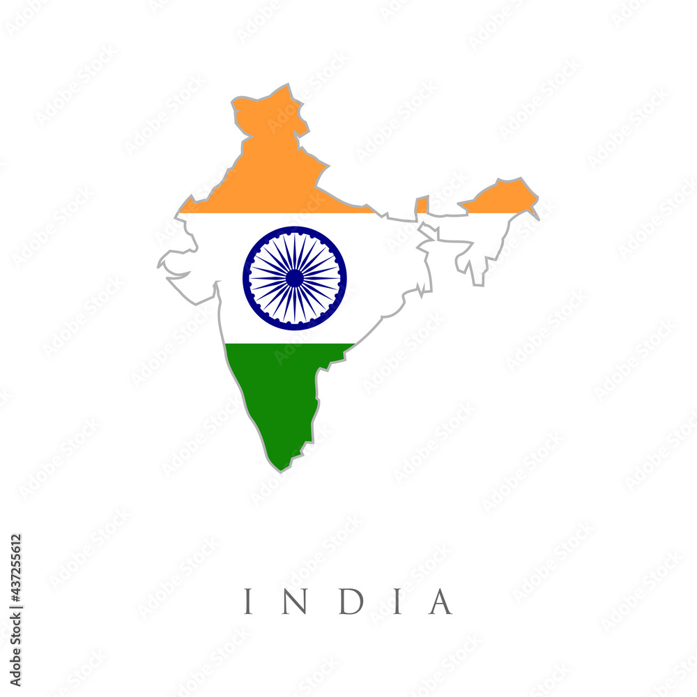 Vector map of India filled with the flag of the country, isolated on ...