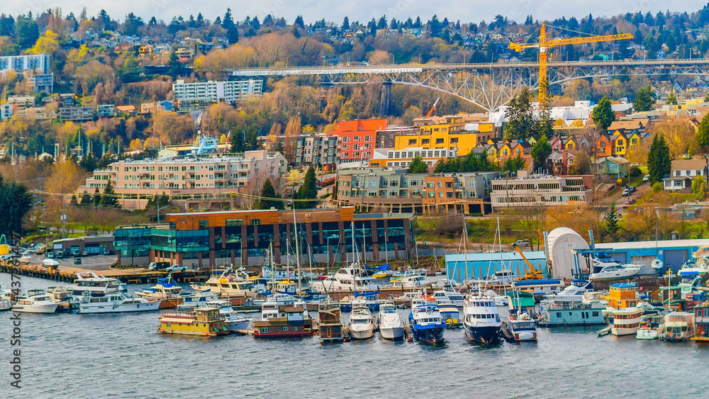 Seattle, United States - Port terminal Container cargo freight ship in ...