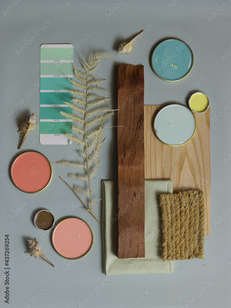 mood board color palette for decor and interior design Stock Photo ...