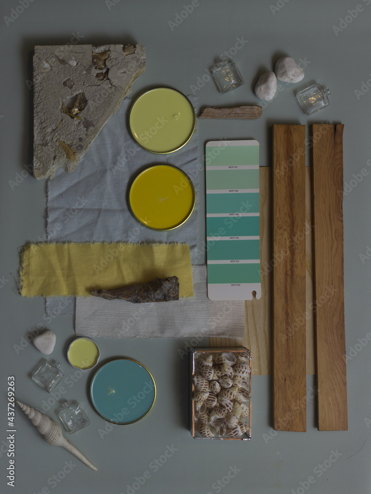 mood board color palette for decor and interior design Stock Photo ...