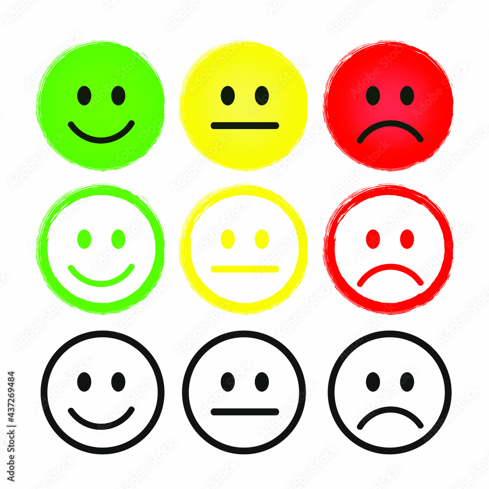 Vector illustration of facial expressions icon set. Emoticons positive ...