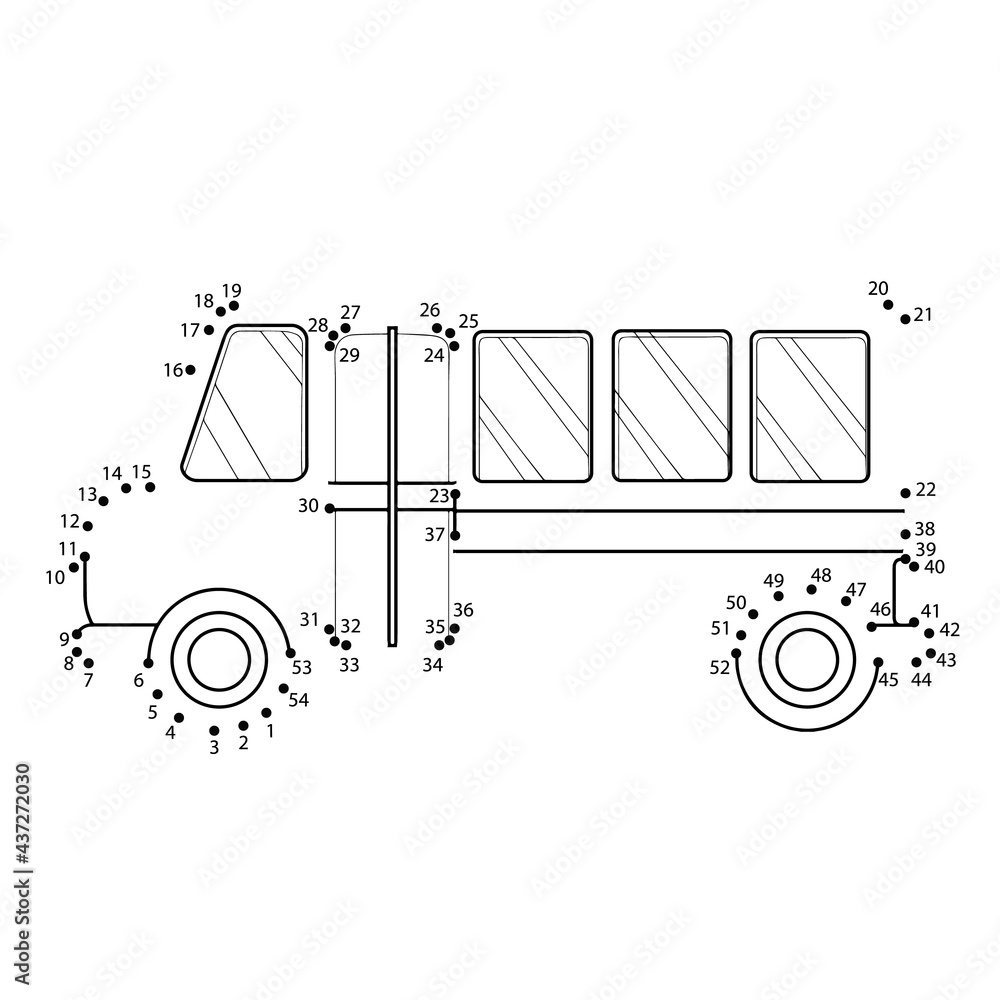 Dot to dot game. Connect by dots drawing school bus. Activity coloring ...