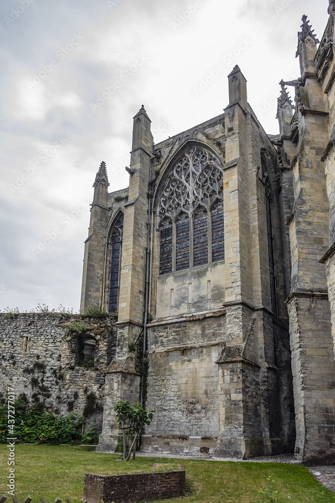 Architectural fragments of Fecamp Abbey. Fecamp Abbey (Abbaye de la ...