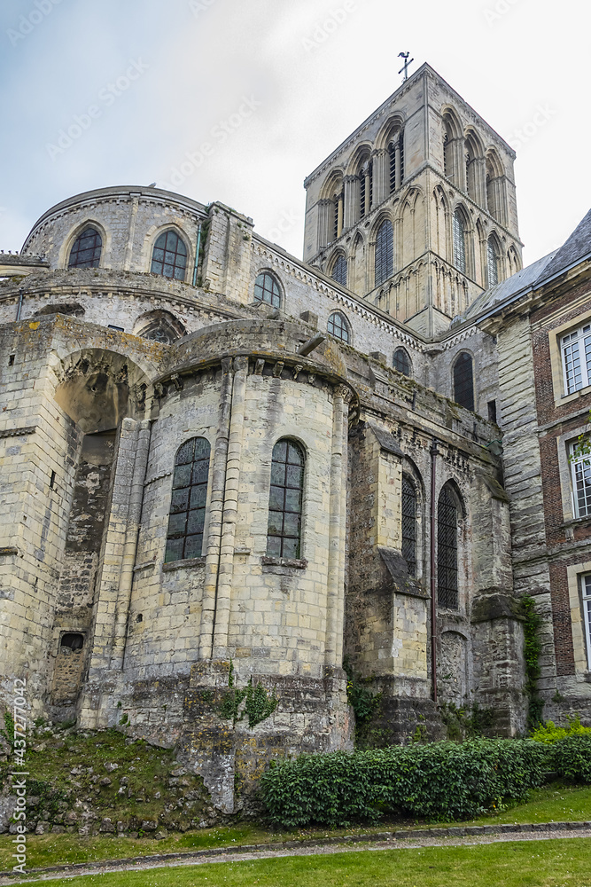 Architectural fragments of Fecamp Abbey. Fecamp Abbey (Abbaye de la ...