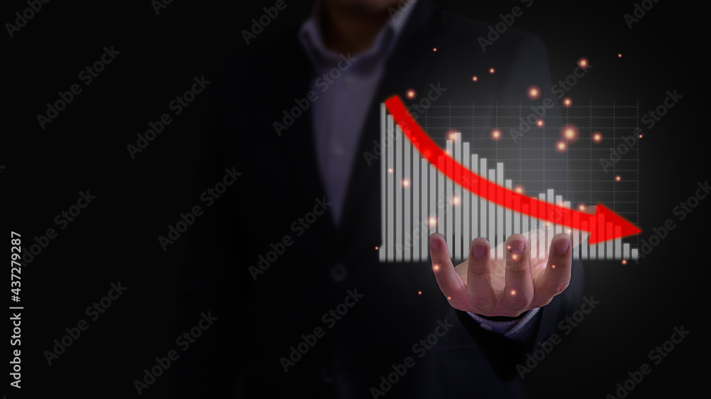 Business downturn, decline, loss, failure concept. Businessman is ...