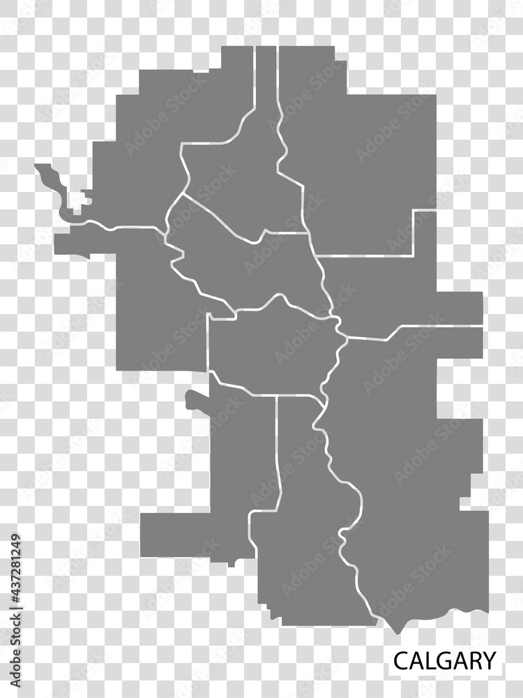 High Quality map of Calgary is a city in Canada, with borders of the ...