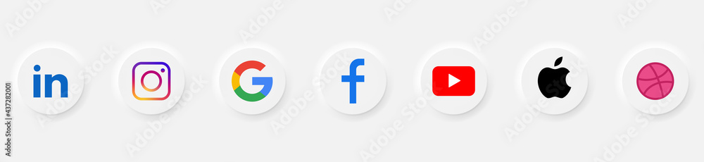 Popular social media icons: in, instagram, facebook, google, youtube ...