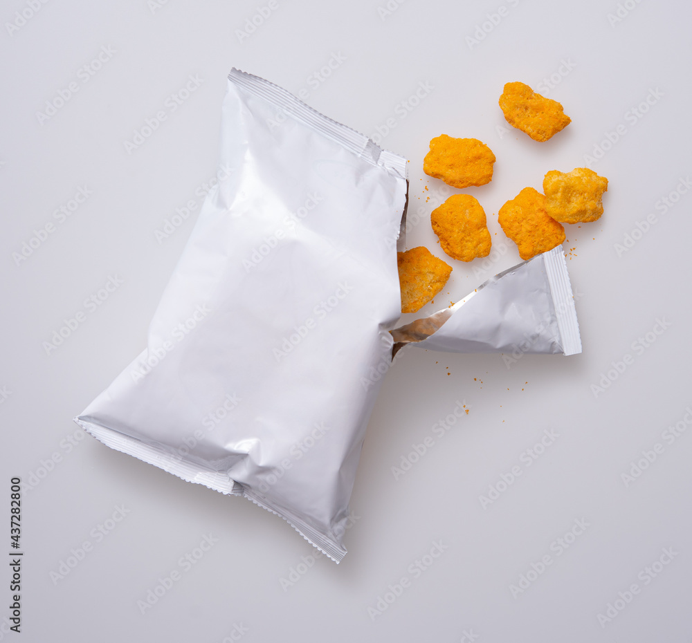 Corn puff snacks open bag packaging isolated on white background Stock ...