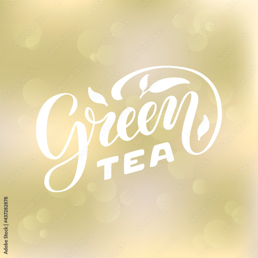 Vector illustration of green tea brush lettering for package, banner ...