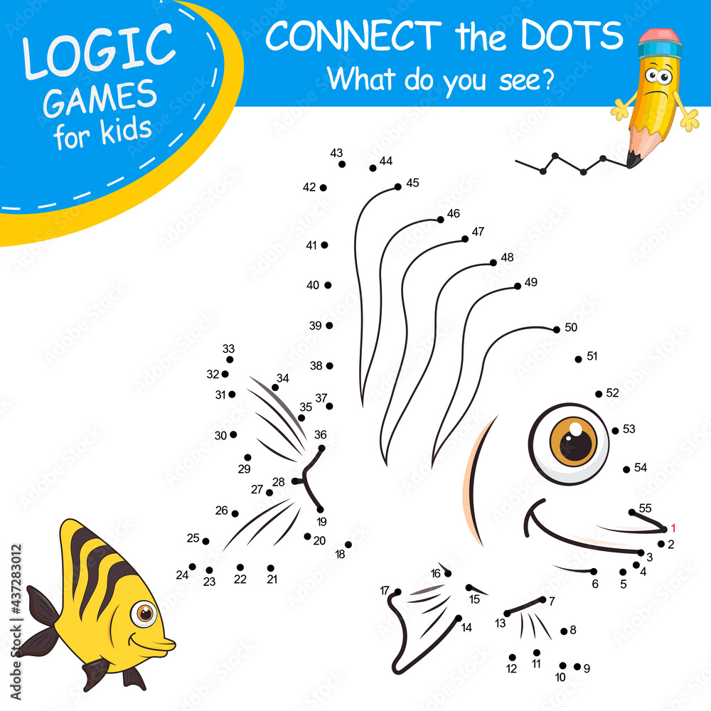 Connect the dots by numbers to draw the Fish. Dot to dot Education Game ...