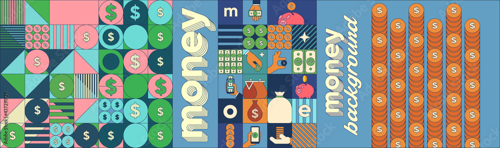 Money. Cash is digital money, business objects and icons with a stroke ...