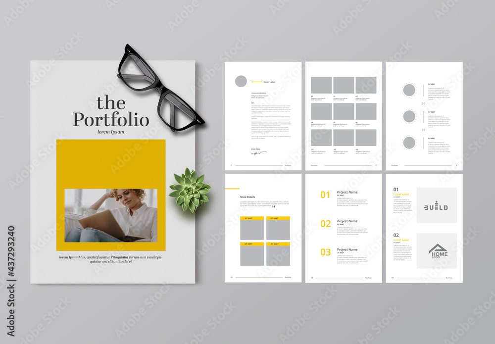 Portfolio Layout with Yellow Accents Stock Template | Adobe Stock