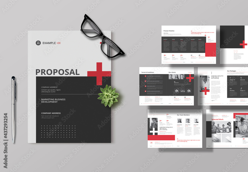 Proposal Layout with Red Accents Stock Template | Adobe Stock