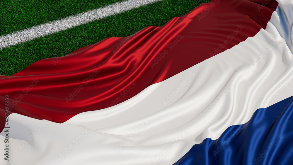 Flag of Netherlands on a Sports field. Grass Pitch with a Dutch Flag ...